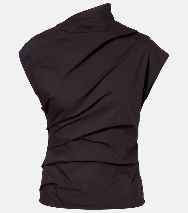 GANNI Ruched Cotton-blend Top - Black