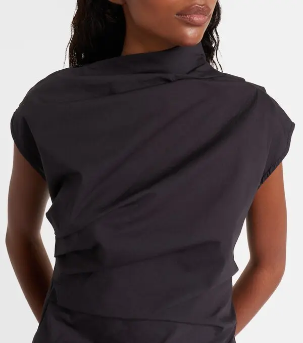 GANNI Ruched Cotton-blend Top - Black