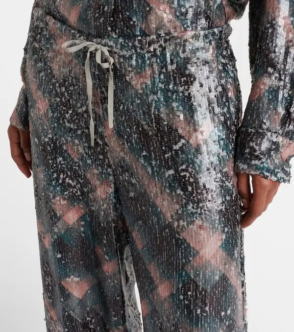 Dries Van Noten Checked Sequined Palazzo Pants - Green