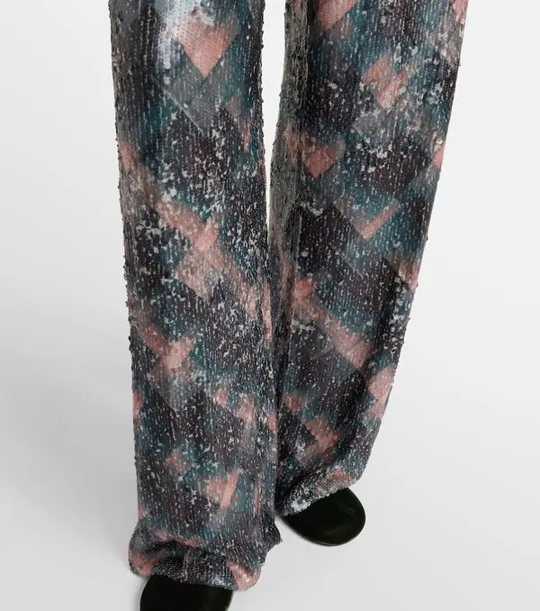 Dries Van Noten Checked Sequined Palazzo Pants - Green