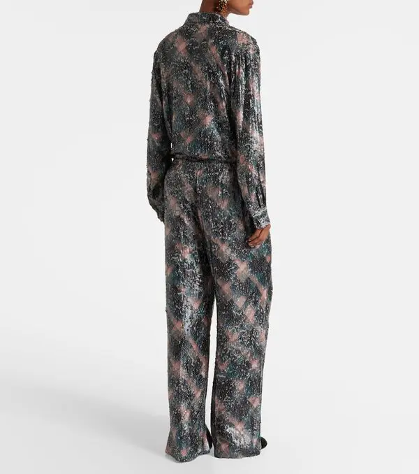 Dries Van Noten Checked Sequined Palazzo Pants
