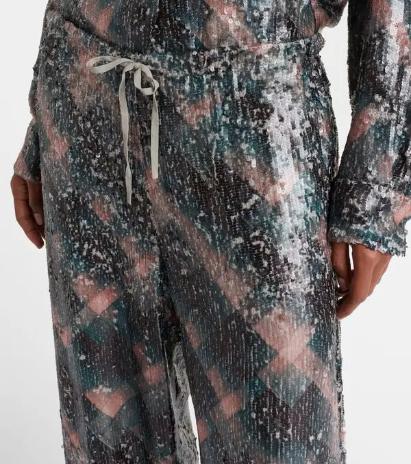 Dries Van Noten Checked Sequined Palazzo Pants