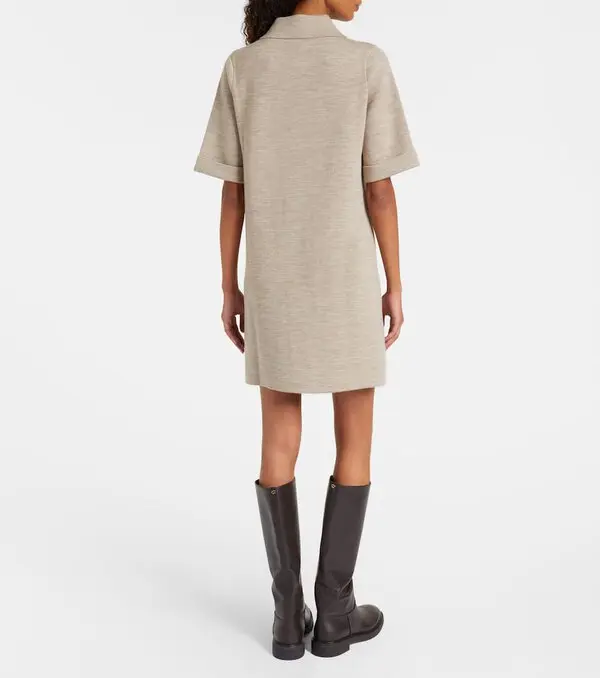 Veronica Beard Madden Knitted Wool Polo Dress - Beige
