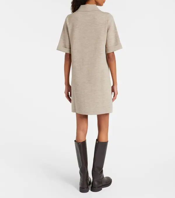 Veronica Beard Madden Knitted Wool Polo Dress - Beige