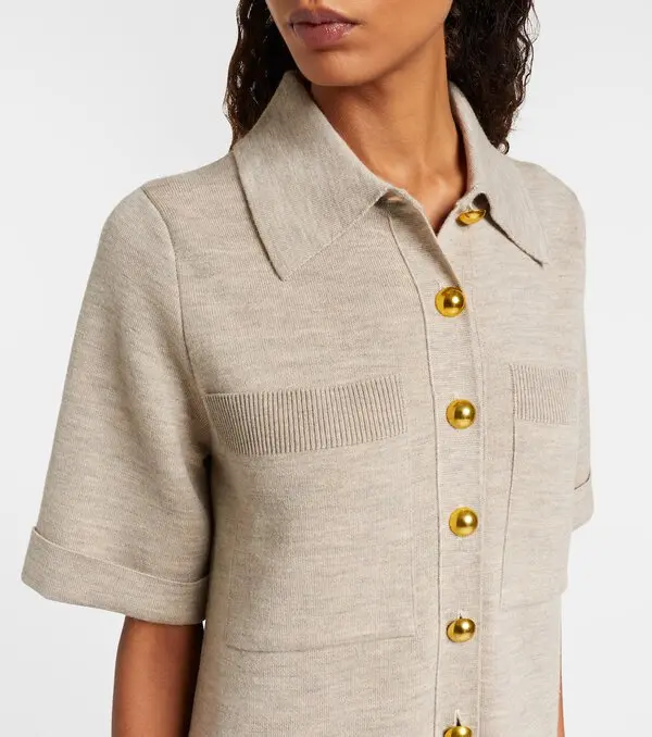 Veronica Beard Madden Knitted Wool Polo Dress - Beige