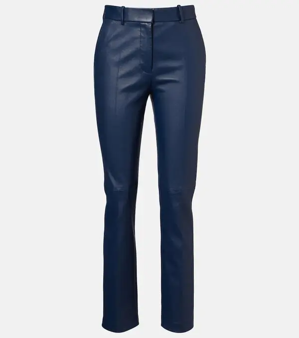 JOSEPH Coleman Slim Leather Pants - Blue