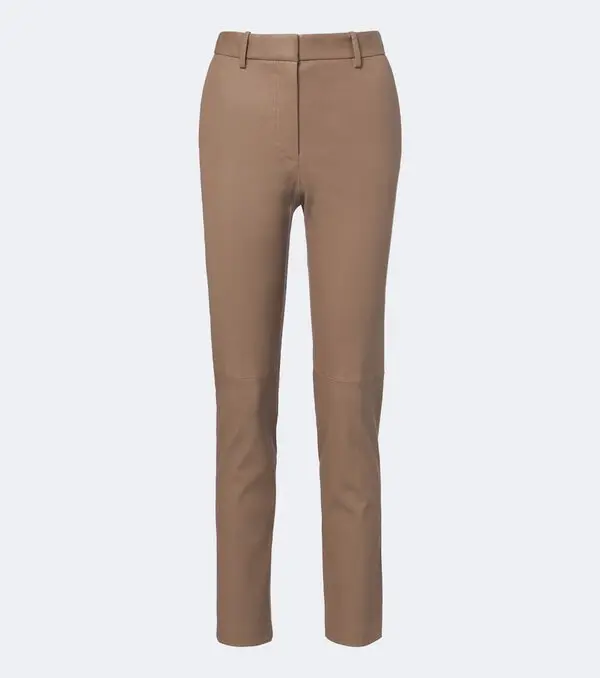 JOSEPH Coleman Leather Slim Pants - Brown