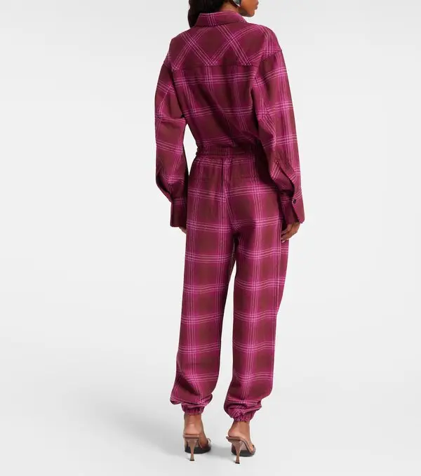 Attico Checked Cotton Flannel Sweatpants - Purple