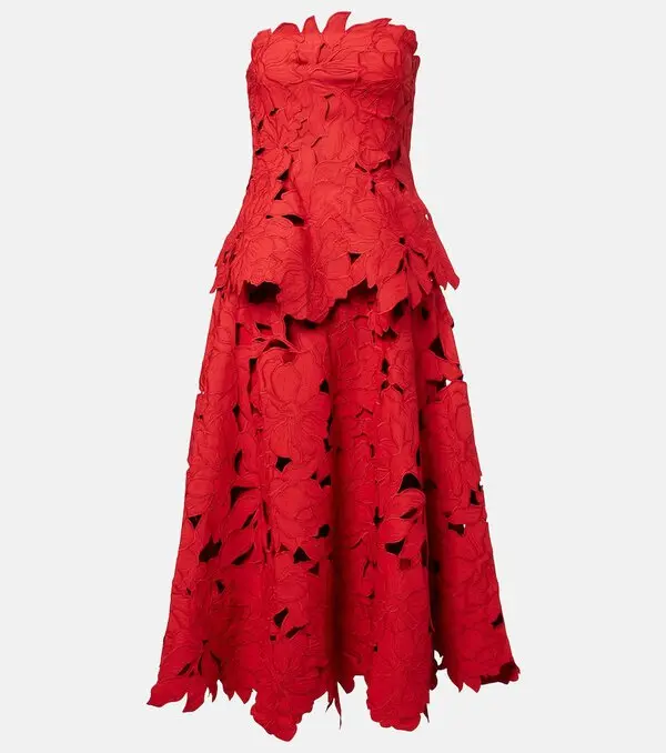 Simkhai Audrey Peplum Lace Midi Dress - Red