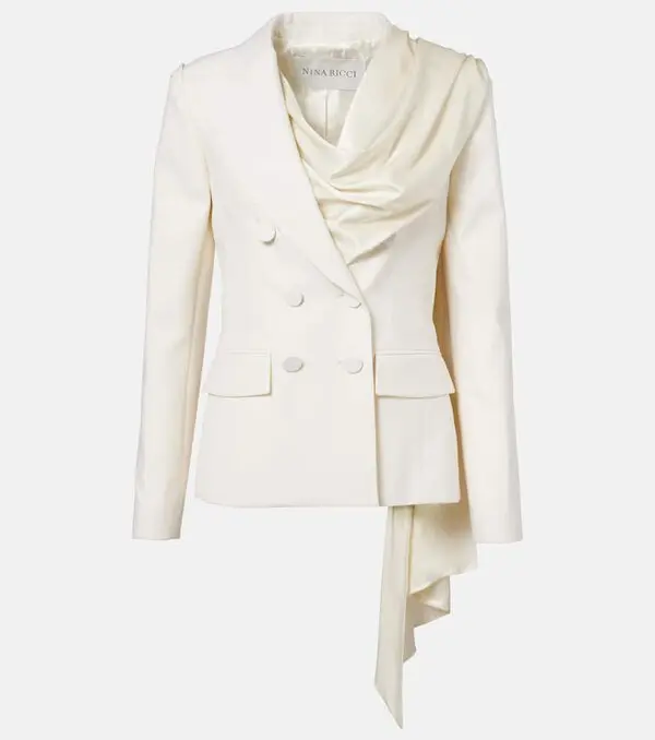 Nina Ricci Virgin Wool Gabardine Blazer With Scarf Detail - White