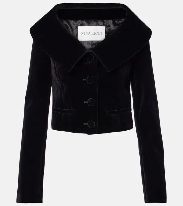 Nina Ricci Cropped Cotton Velvet Jacket - Black