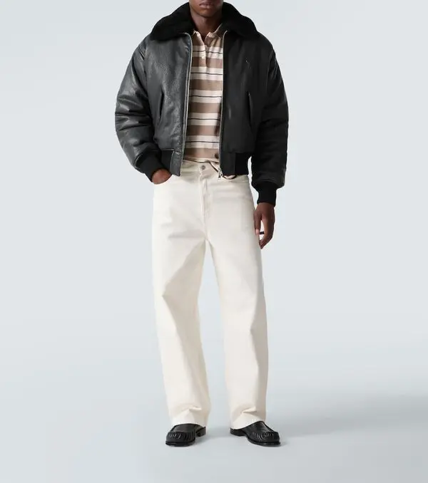 Ami Shearling-trimmed Leather Bomber Jacket - Black