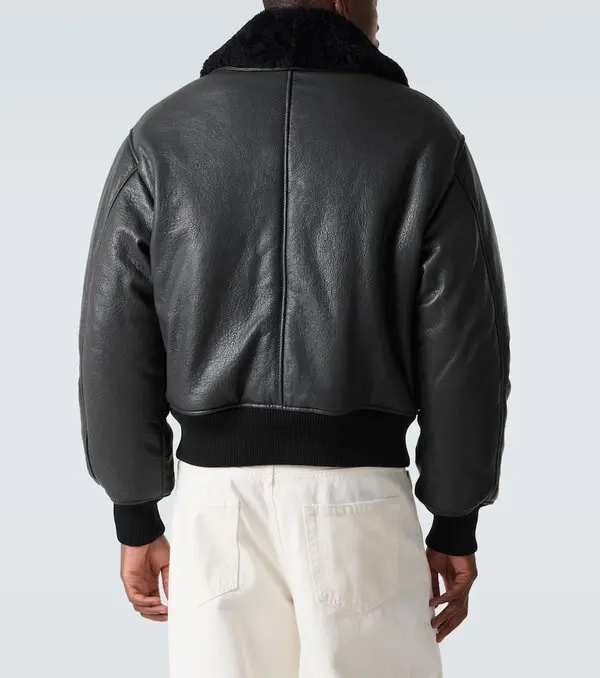 Ami Shearling-trimmed Leather Bomber Jacket - Black