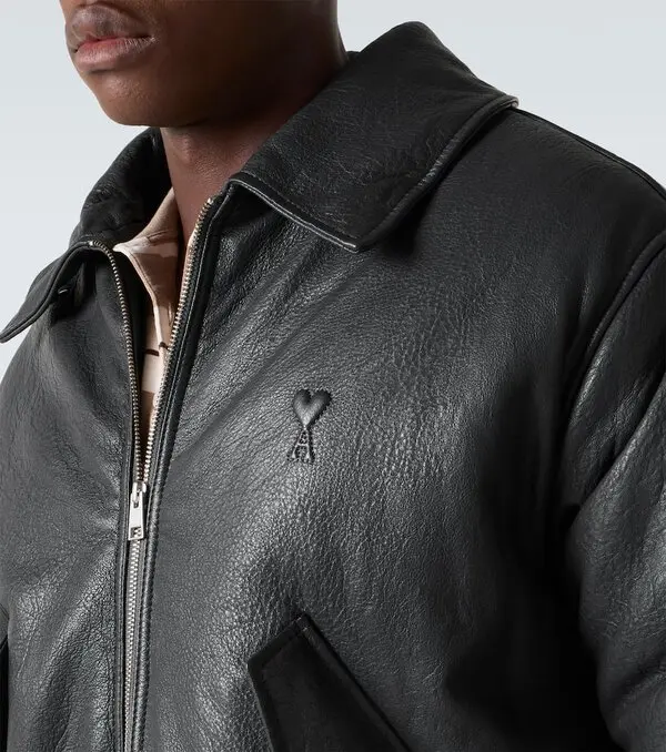 Ami Shearling-trimmed Leather Bomber Jacket - Black