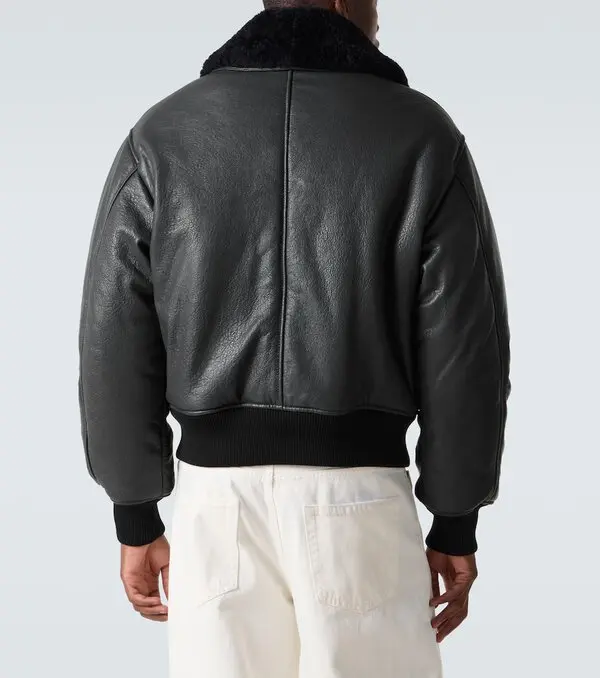 AMI Paris Shearling-trimmed Leather Bomber Jacket - Black