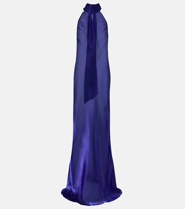 Galvan Sienna Semi-sheer Organza Gown - Blue