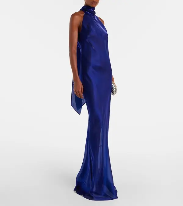Galvan Sienna Semi-sheer Organza Gown - Blue
