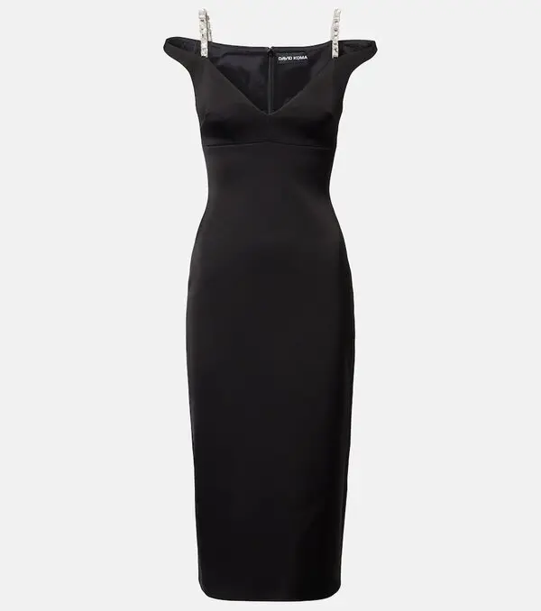 David Koma Crystal-embellished Satin Midi Dress - Black
