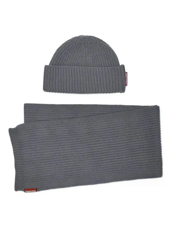 Dsquared2 Ribbed-knit Scarf And Beanie Set - Grey