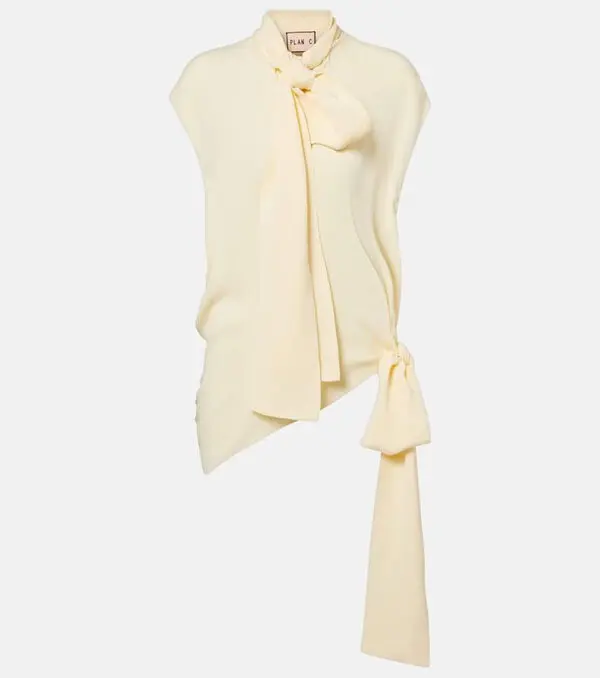Plan C Asymmetric Tie-neck Blouse - Yellow