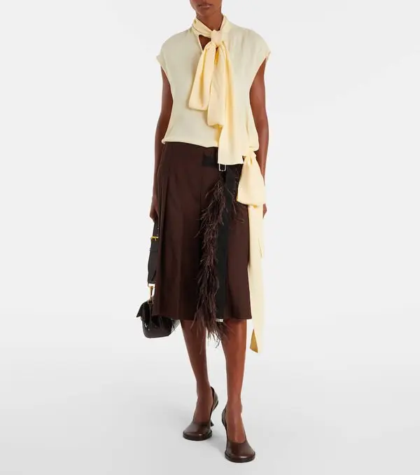 Plan C Asymmetric Tie-neck Blouse - Yellow