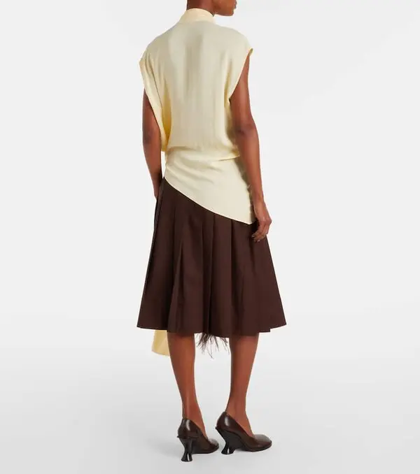 Plan C Asymmetric Tie-neck Blouse - Yellow