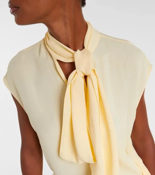 Plan C Asymmetric Tie-neck Blouse - Yellow