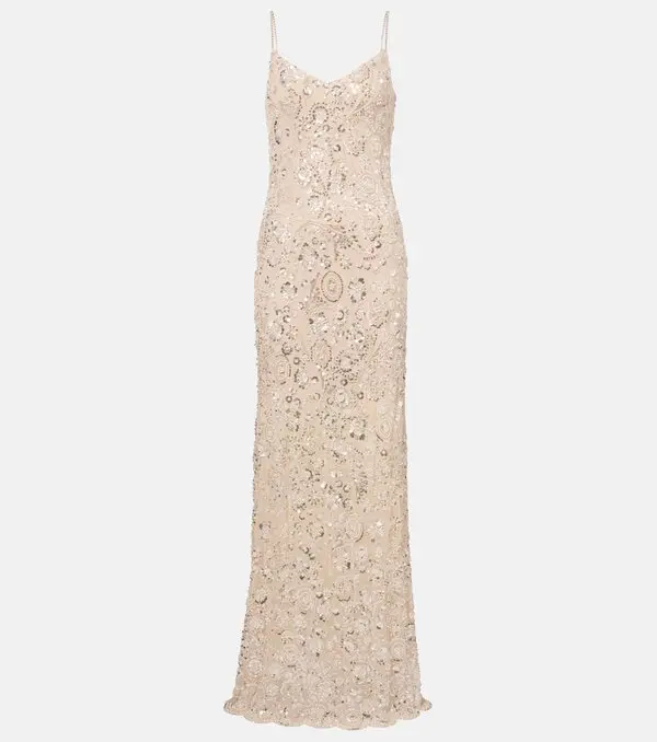 SELF-PORTRAIT Sequined Floral Maxi Dress