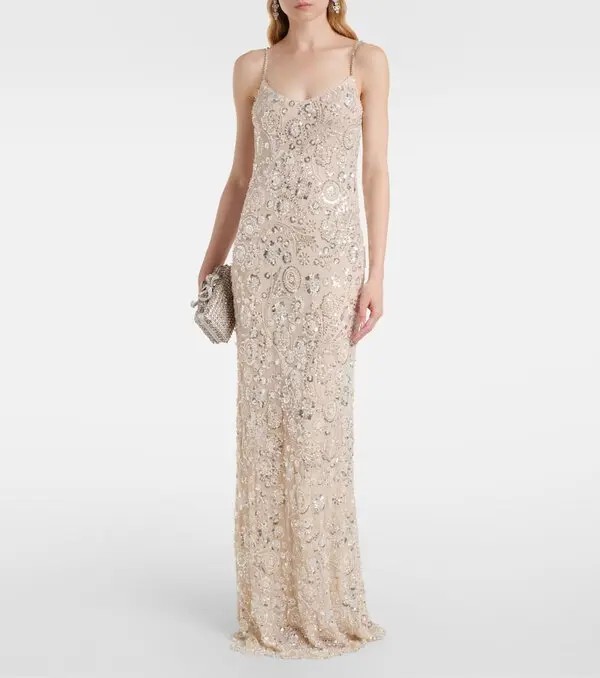 SELF-PORTRAIT Sequined Floral Maxi Dress