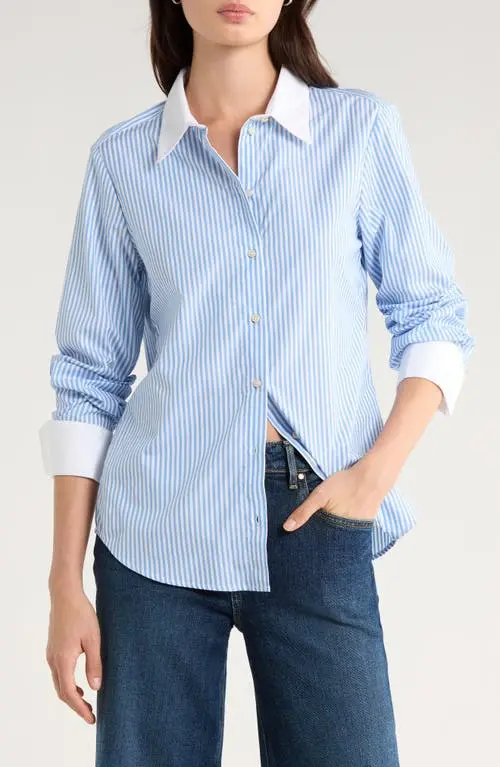 FAVORITE DAUGHTER Striped Cuffed Statement Shirt - Blue/white Stripe