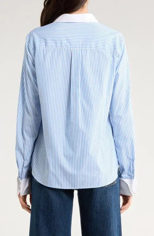 FAVORITE DAUGHTER Striped Cuffed Statement Shirt - Blue/white Stripe