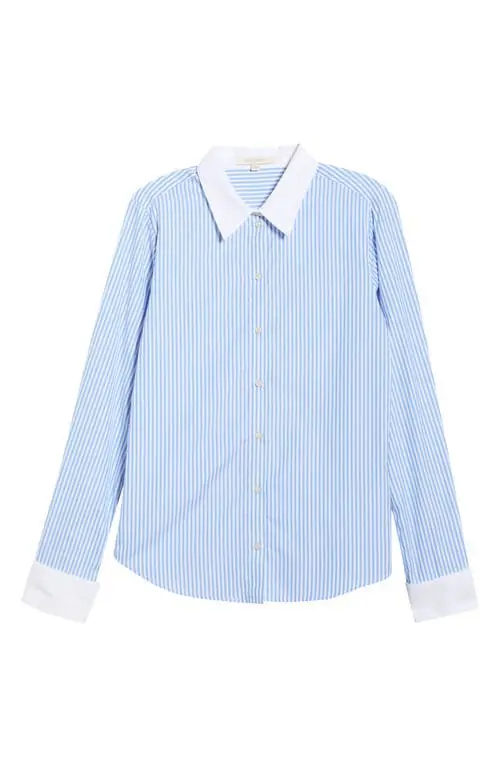 FAVORITE DAUGHTER Striped Cuffed Statement Shirt - Blue/white Stripe