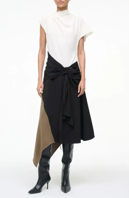 Staud Davina Colorblock Asymmetric Hem Dress - Black Multi