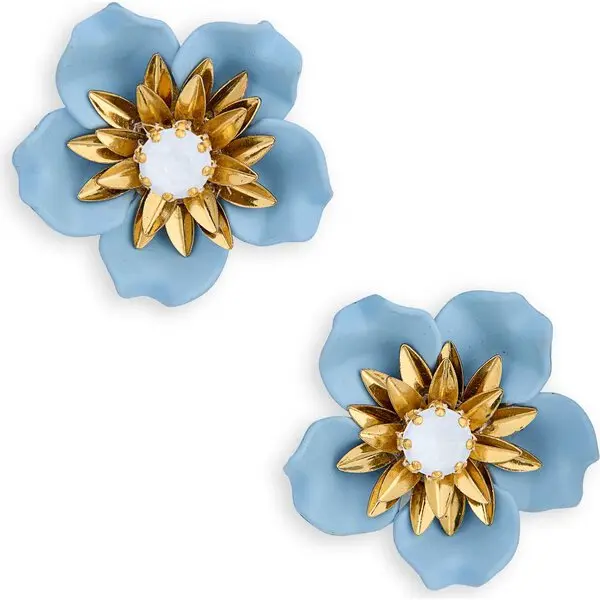Deepa Gurnani Aurelien Beaded Flower Earrings - Blue