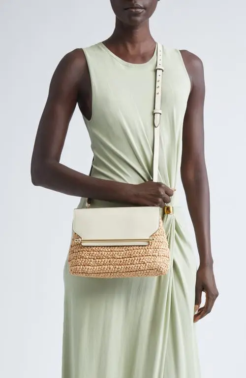 Strathberry Stylist Raffia & Leather Clutch