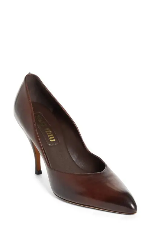Miu Miu Waxed Calfskin Pointy Toe Pump