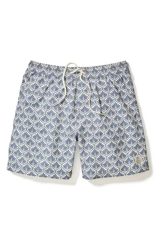 Marine Layer Leaf Print 6-inch Lined Hybrid Swim Trunks
