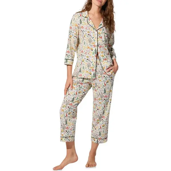 BEDHEAD PAJAMAS Print Long Sleeve Stretch Organic Cotton Jersey Crop Pajamas - Forest Trails