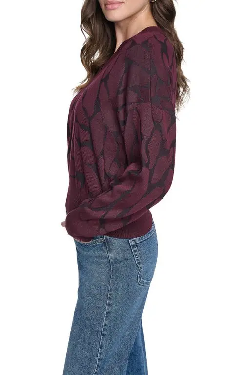 Dkny Jacquard V-neck Sweater - Cabernet