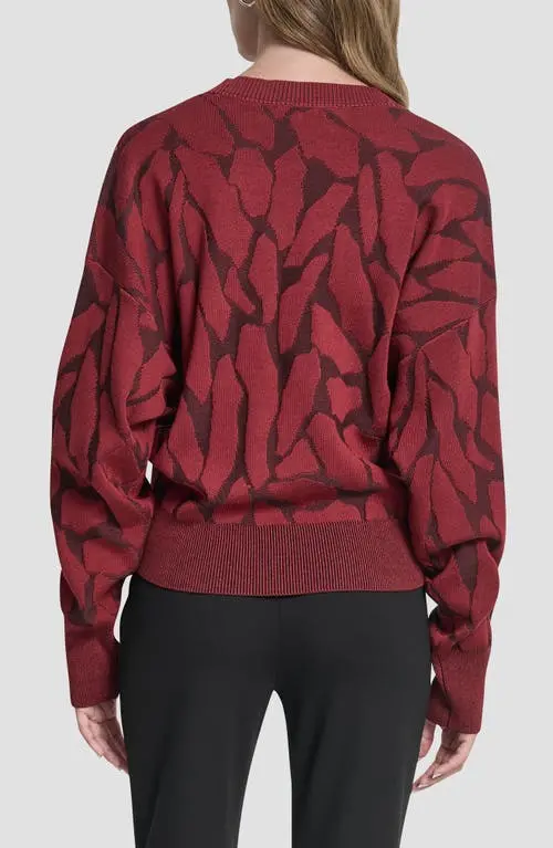 Dkny Jacquard V-neck Sweater - Merlot