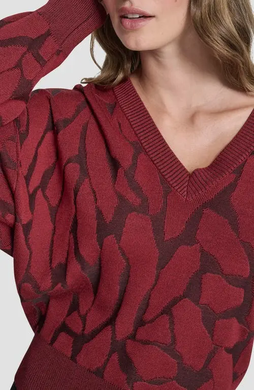 Dkny Jacquard V-neck Sweater - Merlot