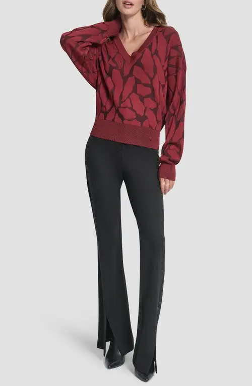 Dkny Jacquard V-neck Sweater - Merlot