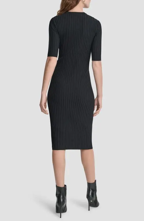 Dkny Ribbed Front Zip Sweater Dress - Black
