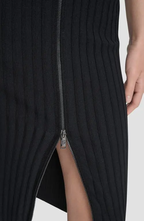 Dkny Ribbed Front Zip Sweater Dress - Black