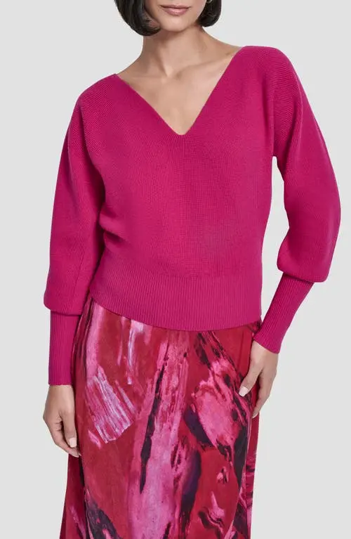 Dkny V-neck Dolman Sleeve Pullover Sweater - Fuchsia