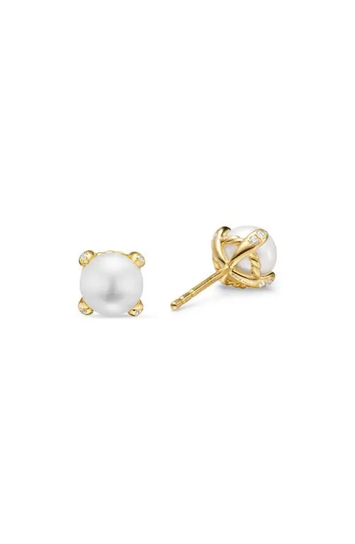 David Yurman Pearl And Diamond Stud Earrings - Gold