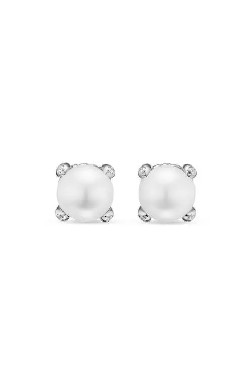David Yurman Pearl And Diamond Stud Earrings - Silver Pave