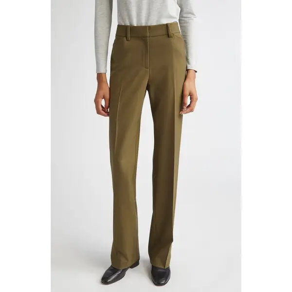 Lafayette 148 New York Reade Stretch Wool Straight Leg Trousers - Forage Green