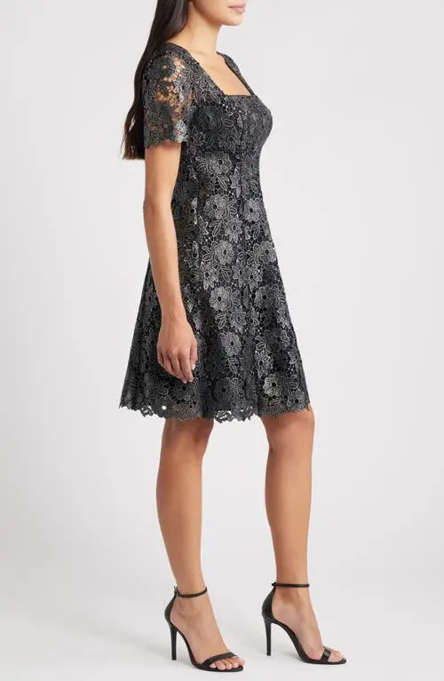 sachin and babi light blue dress Elegant A-Line Knee-Length Navy Cocktail Dress with Cap Sleeves