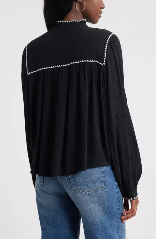 Treasure & Bond Embroidered Long Sleeve Blouse - Black
